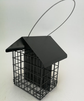 Matt Black Suet Bird Feeder / Weatherproof Bird Feeder Metal Roof Steel Cable Hanging