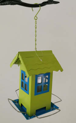 Green color with blue window metal 4 feeding port seed bird feeder