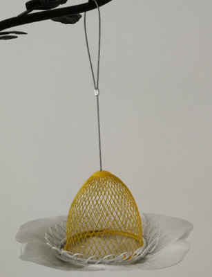 Lotus flower white leaves with yellow stamen stainless cable hanging feeder