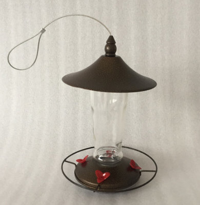 Stainless Cable Hanging Hummingbird Bird Feeder Metal Lid Base 10 OZ Capacity