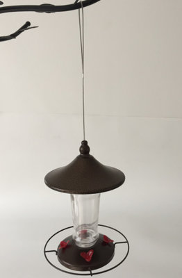 Stainless Cable Hanging Hummingbird Bird Feeder Metal Lid Base 10 OZ Capacity
