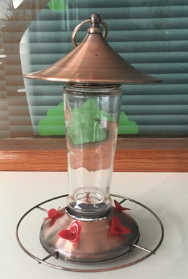 Copper Plated Hummingbird Bird Feeder 12 OZ Capacity Metal Lid And Base