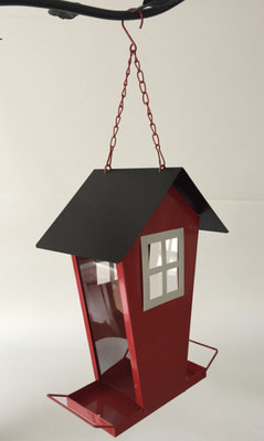 Red House Black Roof Metal Bird Feeders With White Window Two Side Clear Pc
