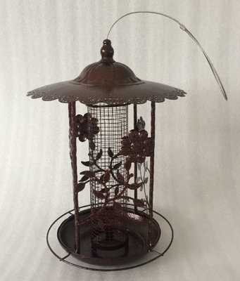 Peanut Bird Feeder Cage Metal Brown Powder Plated Garden Flower Decoration