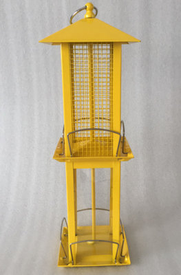 Two Level Seeds / Peanut Bird Feeder With Yellow Powder Coated Hanging
