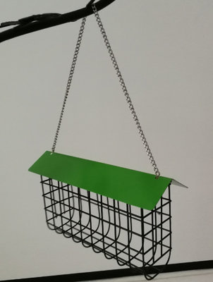 Metal Materials Suet Bird Feeder Cage Stainless Steel Hanging With Green Roof