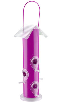 Eco Friendly Bird Feeders / Outside Bird Feeders Purple Iron Tube With Plastic Lid