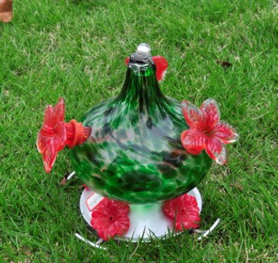 Cute Beautiful Bird Feeders Metal Bottom With 3 Red Glass Feeding Port