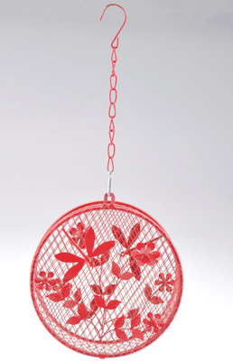 Suet / Peanuts Bird Feeder Red Round Iron Mesh 5.9 X 5.9 X 2 Inches Dimensions