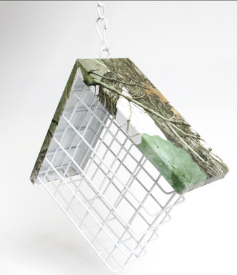 White Suet Bird Feeder Iron Materials With Water Reansfer Roof Iron Chain Hanging