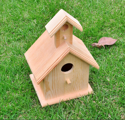 Two Level Wooden Bird Feeders 3 - 4 Birds Hanging 5.9 X 5.1 X 11 Inches