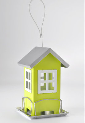 4 Feeding Port Seeds Metal Bird Feeders Light Green House With Silver Roof