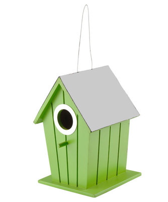 Waterproof Wooden Bird Feeders SS Hanging Green Paint With Iron Roof