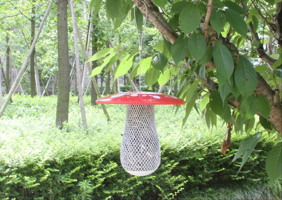 Mushroom Nuts Metal Hanging Bird Feeder Red And White Color Easy Open
