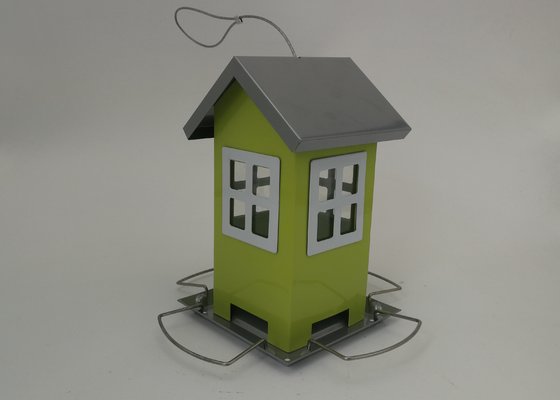 4 Feeding Port Seeds Metal Bird Feeders Light Green House With Silver Roof