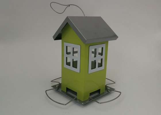 4 Feeding Port Seeds Metal Bird Feeders Light Green House With Silver Roof