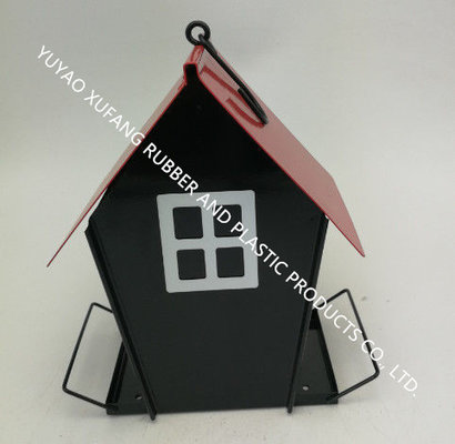 New design feeder，Germanic red and black water proof metal house with clear side bird feeder