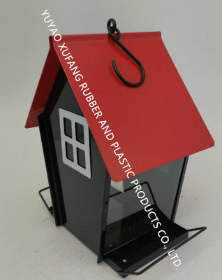 New design feeder，Germanic red and black water proof metal house with clear side bird feeder