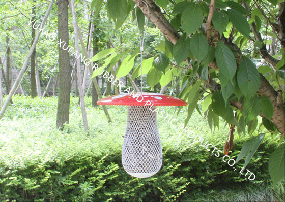 Lovely feeder for birds，Mushroom Nuts Metal Hanging Bird Feeder Red And White Color Easy Open