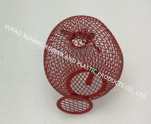 Lovely feeder，Round Iron Mesh Bird Nut Feeder Powder Coated Finishing Red Pineapple With Green Leave