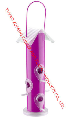 Customized Outside Hanging Bird Feeder Purple Iron Tube With Plastic Lid