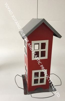 Seed feeder，4 Feed In Port Metal Bird Feeders Red 2 Level House With Gray Roof