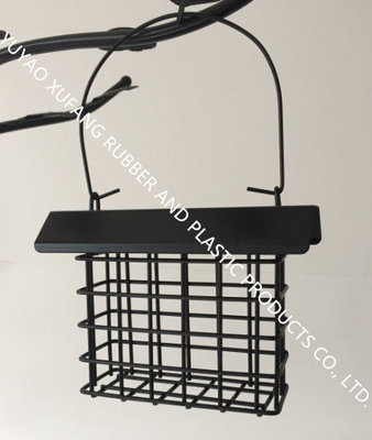 Durable Black Hanging Suet Bird Feeder Metal Roof Iron Wire Cage 350g Capacity