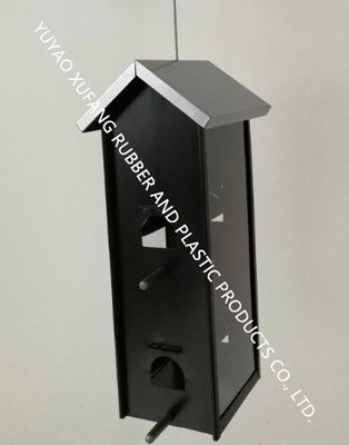 Metal bird feeder，Black and silver roof water proof two clear PC tube with 2 feeding port