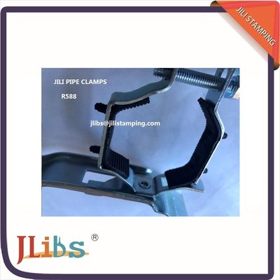 Rolled Steel Pipe Clamp Fittings / Pipe Clamp Bracket For R588 With Epdm Black Rubber