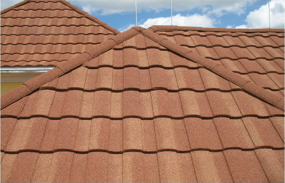 China Wave Roof Tiles Double Roman Roof Tiles Stone Coated Steel Roofing Tile distributor