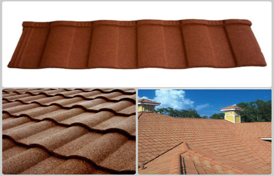 China Wave / Double Roman Roof Tiles / Aluminum - Zinc Coating Stone Chip Coated Steel Roofing Tile distributor