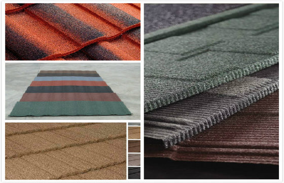 Sepia Grid Metal tile Stone Chip Coated Steel Roof Tiles / roofing sheet for sale