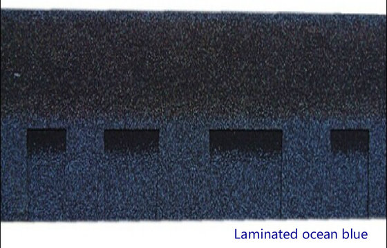 China Ocan Blue / Ink Gray / Asian Green Laminated Asphalt Shingles , Double Fiberglass Bitumen Roofing Tiles distributor