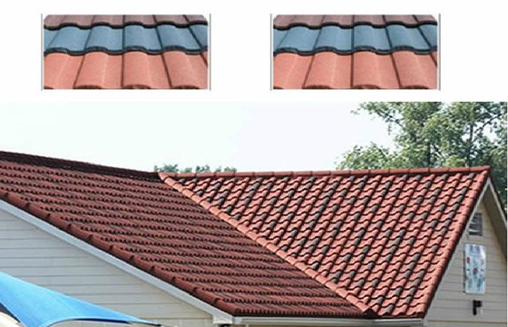 cheap Steel Stone Coated Double Roman Roof Tiles , Wood grain / Grid roofing tiles