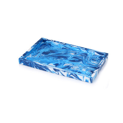 hotel resin products blue & white rectangular flat resin tray for 5-star hotel