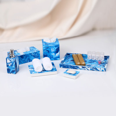 hotel resin products blue & white rectangular flat resin tray for 5-star hotel
