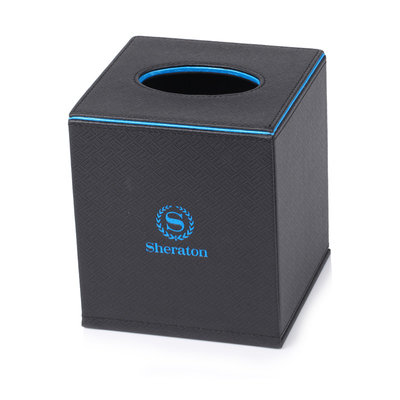 Fire resistance black/ blue pu tissue box hotel room supplies