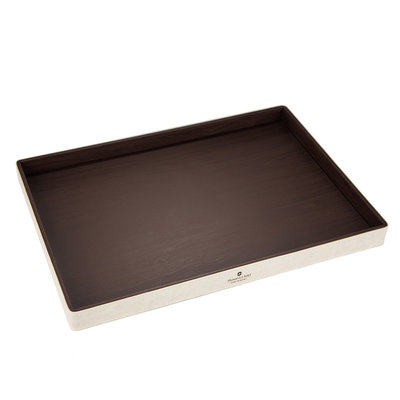 Endurable 400*300*30mm dark wooden brown pu leather serving tray for hotel suppliers
