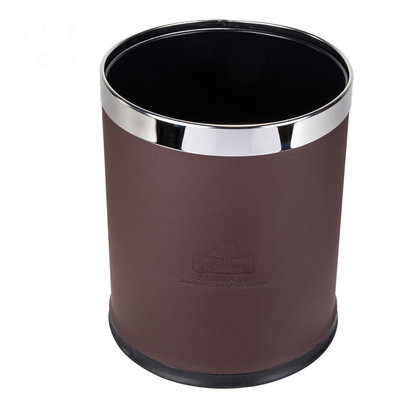 brown luxury trapezoid faux leather hotel room trash cans manufacturer for hotel amenities