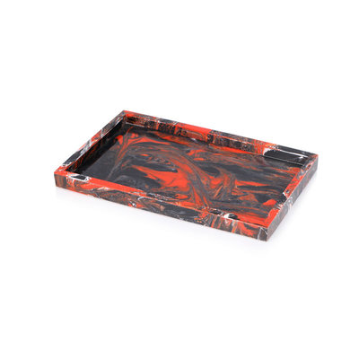 Deluxe hotel flat black red mixed resin table tray decor