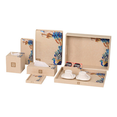 beige print animal pattern  hotel leather memo box case supplies for 5-star hotel