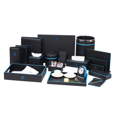 black blue pu leather guest compedium folder hotel leather sets for 5-star hotel