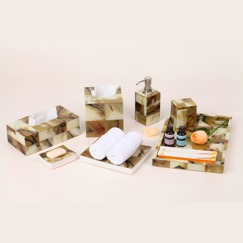 Hotel resin product bathroom accessories resin towel tray/tissue box
