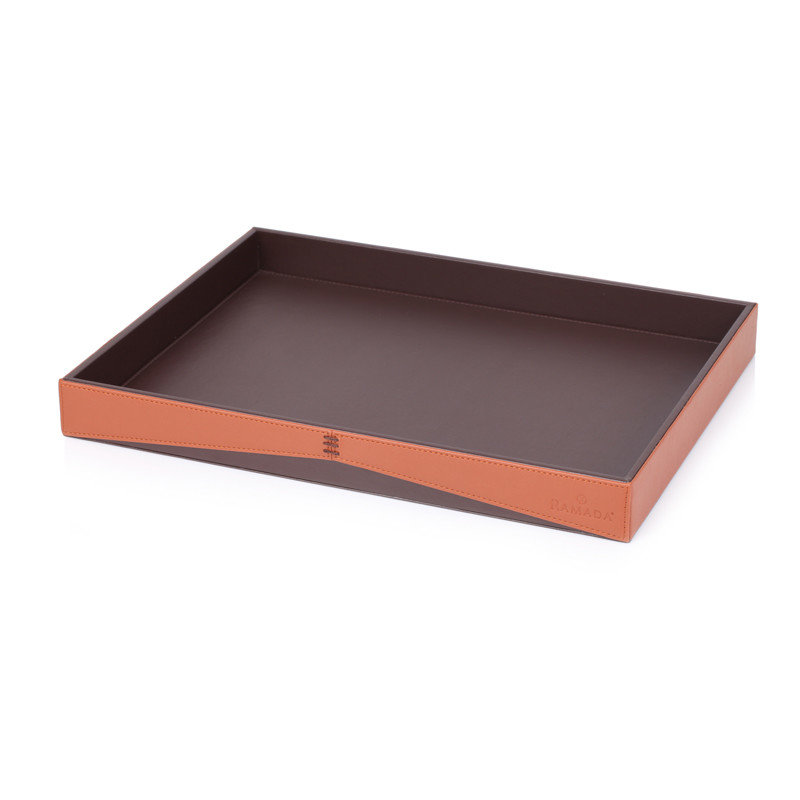 Free sample 400*300*30mm leather drinks tray for 5-star hotel guestroom supplies