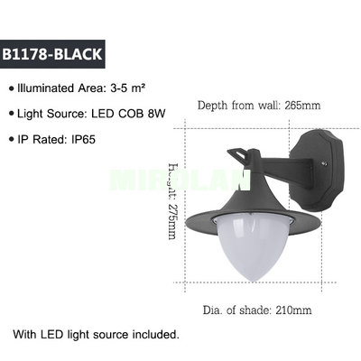MIROLAN Black Vintage Wall Lights,8 Watts Outdoor LED Wall Sconce Lighting IP65 Waterproof Frosted Aluminum Housing
