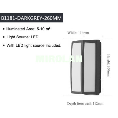 MIROLAN Rectangule Outdoor Wall Lights,Patio Dark Gray Aluminum Modern LED Wall Lamp IP54