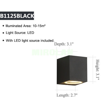 MIROLAN 10W Black Modern Minimalist LED Wall Lamps Waterproof IP54 Square Wall Mounted Lights