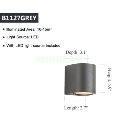 MIROLAN D-Shaped Outdoor Wall Sconce 3000k LED Modern Porch Light 10W IP54 3.1" x 3.1" x 2.7"