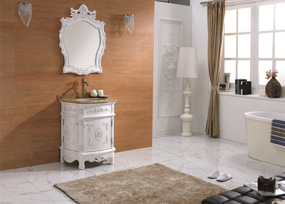 Single Door White Classic Bathroom Cabinets Wooden Floor Standing Vanity Units Freestanding