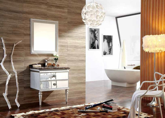 Silver Cabinet Face Decoration Marble Top Bathroom Vanity Units With Sink And One Drawer